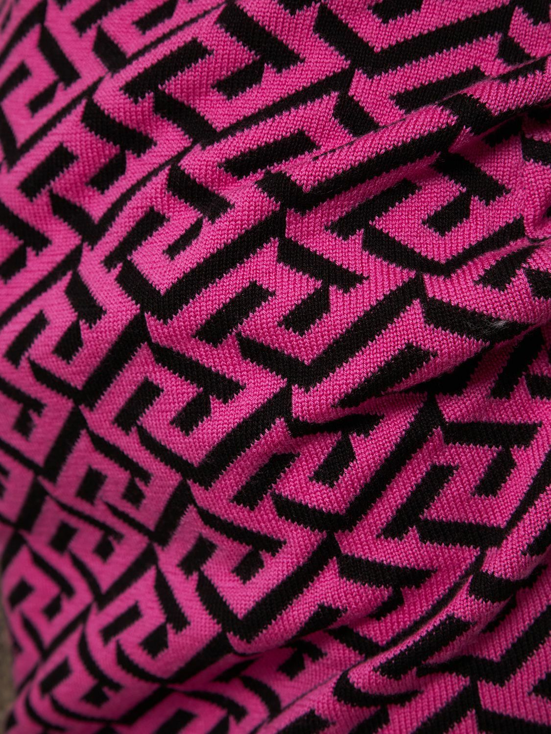 VERSACE - Monogram Wool Blend Knit Midi Skirt Versace