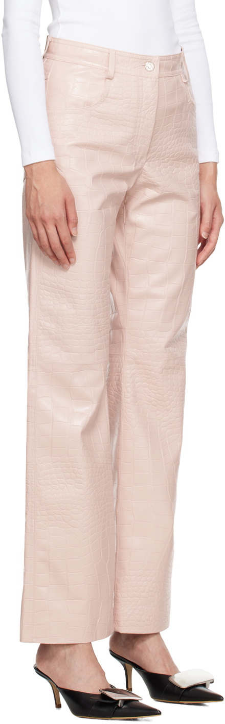 MSGM Pink Straight-Leg Faux-Leather Trousers MSGM