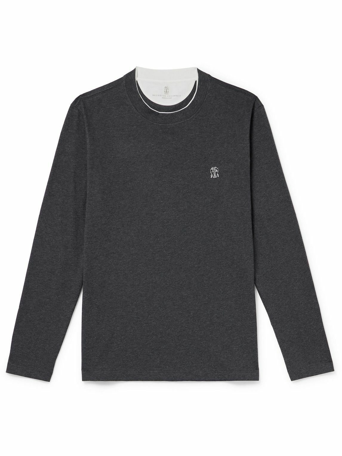 Brunello Cucinelli - Logo-Embroidered Cotton-Jersey T-Shirt - Gray ...