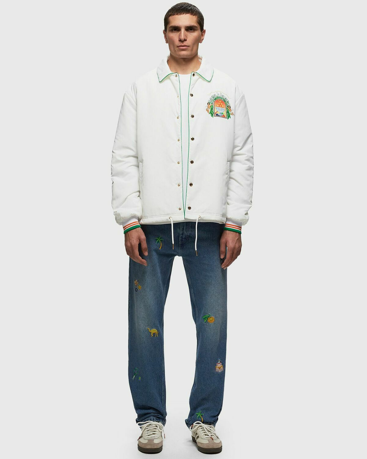 Casablanca Mens Printed Polyester Wadded Jacket White Windbreaker ...