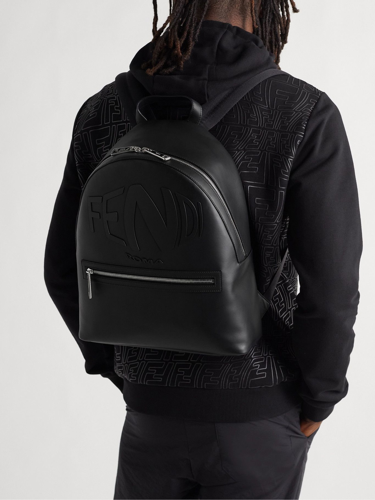 Fendi - Logo-Embossed Leather and Mesh Backpack Fendi