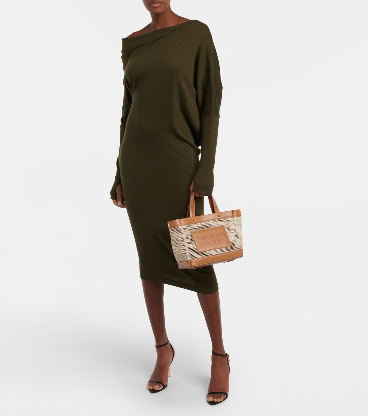 Tom Ford - T Screw Small leather and mesh tote bag TOM FORD