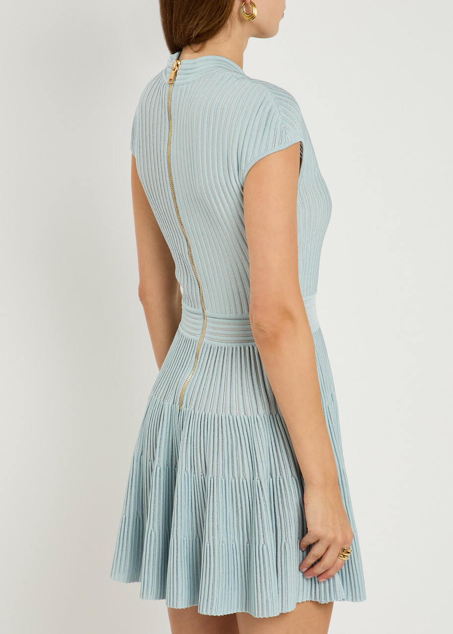 Balmain Textured Knit Mini Dress Blue And White Balmain