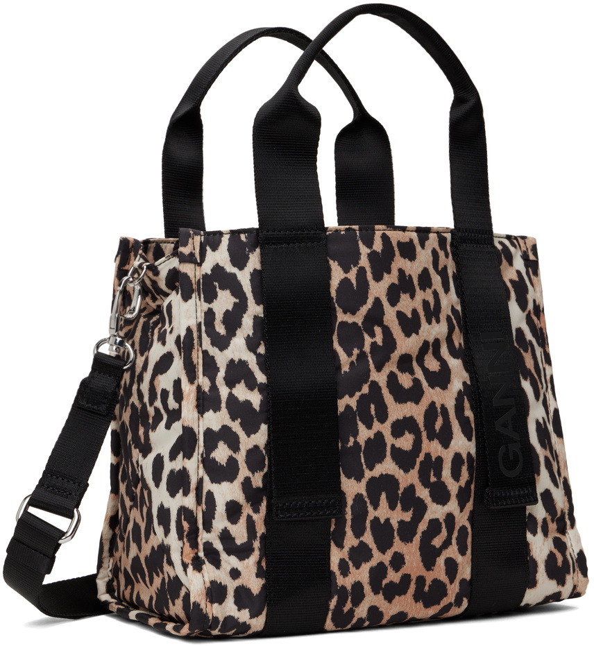 GANNI Black & Beige Small Leopard Tech Tote GANNI