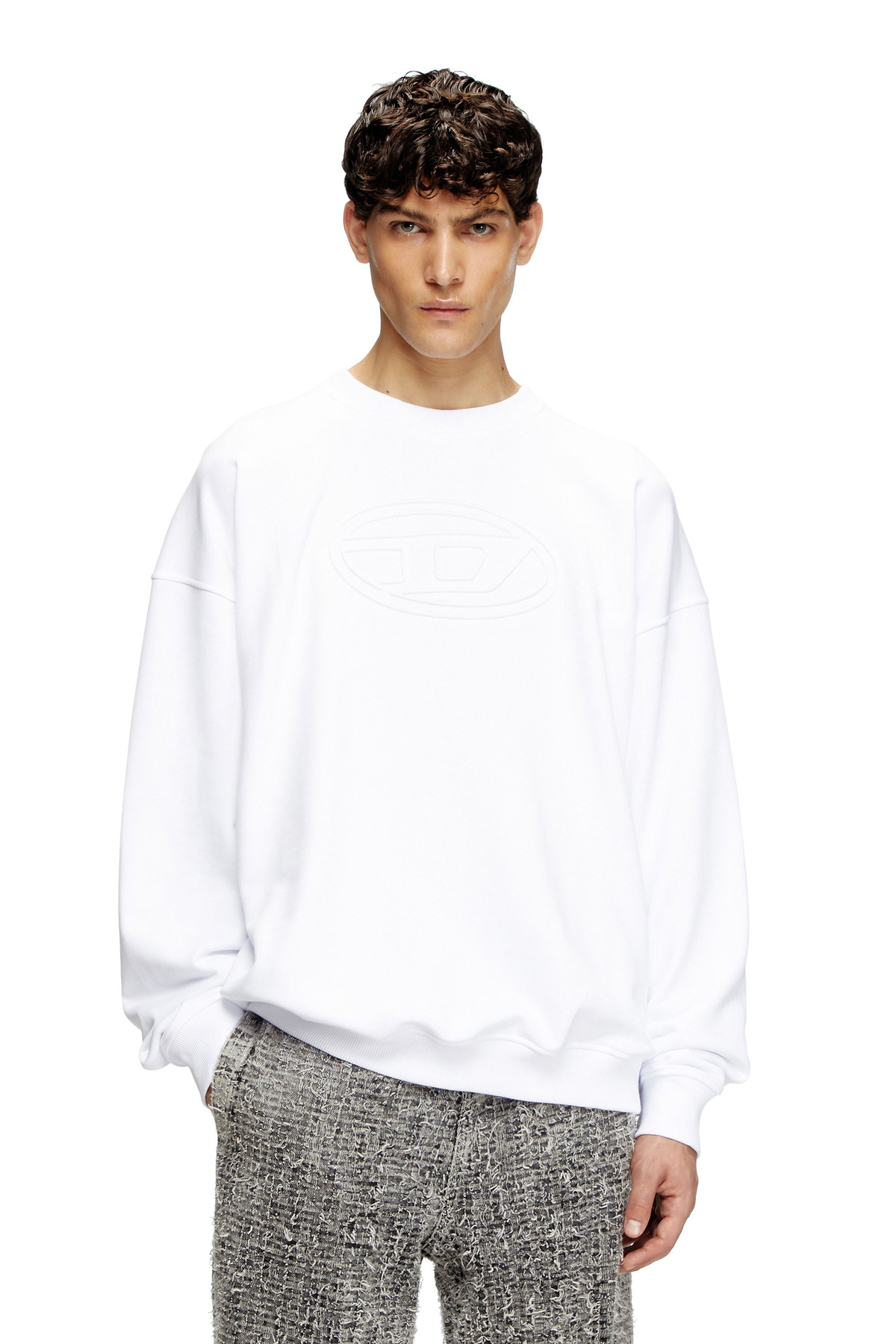 Diesel Sweatshirt with embossed Oval D - Sweaters Mens in White Diesel