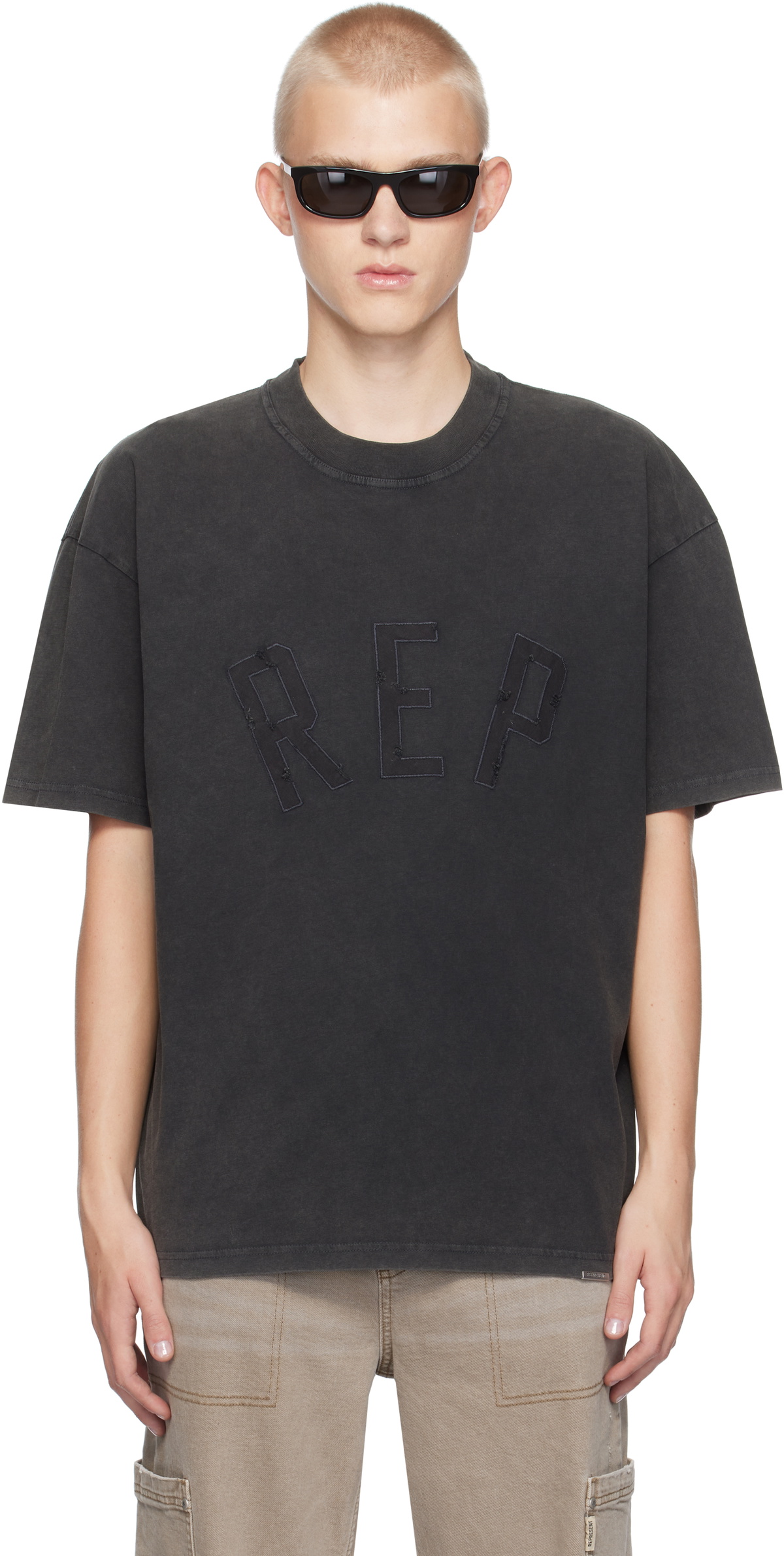 Represent Black 'Rep' Applique T-shirt Represent