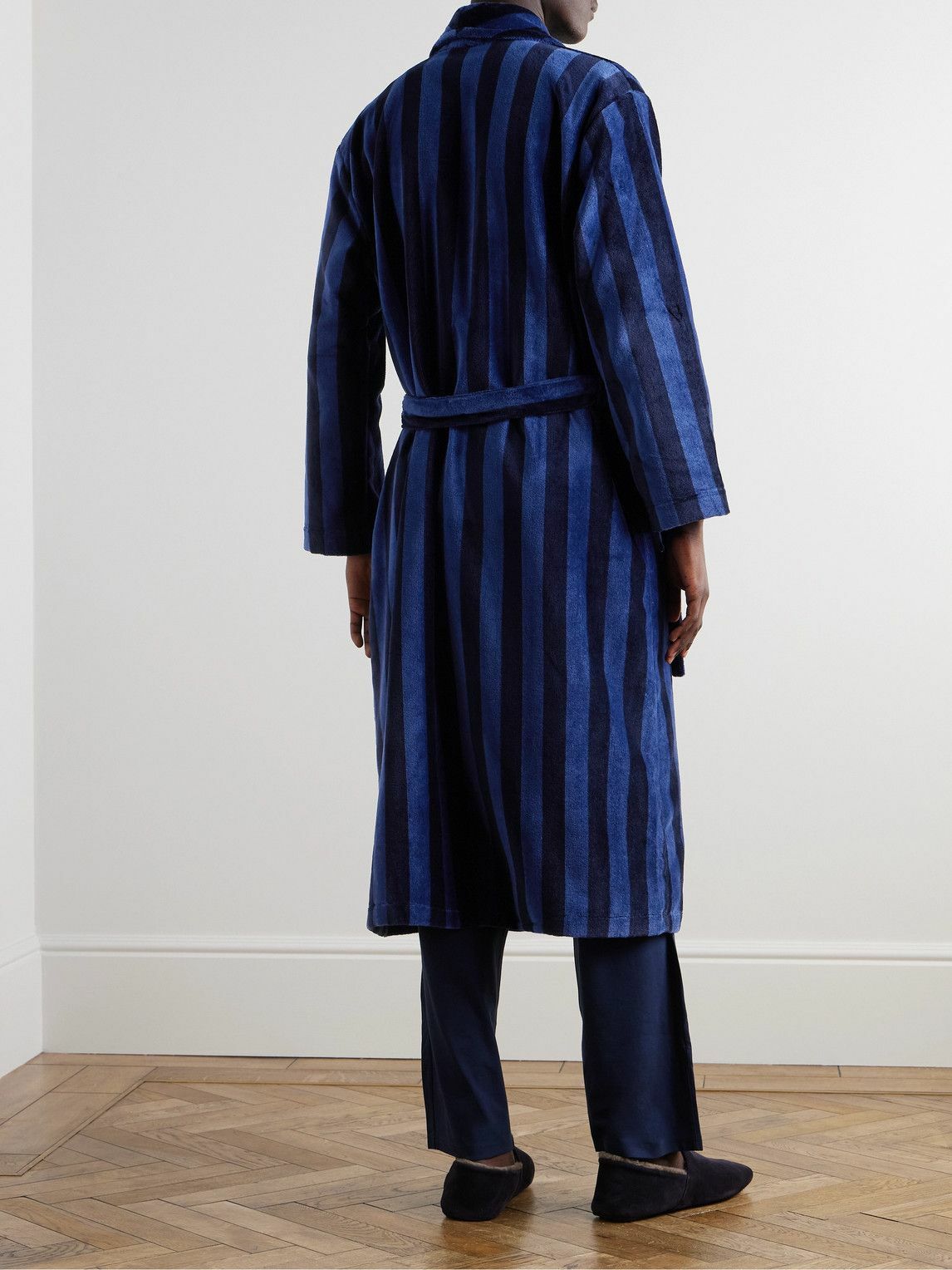Derek Rose - Aston 36 Striped Cotton-Blend Terry Robe - Blue Derek Rose