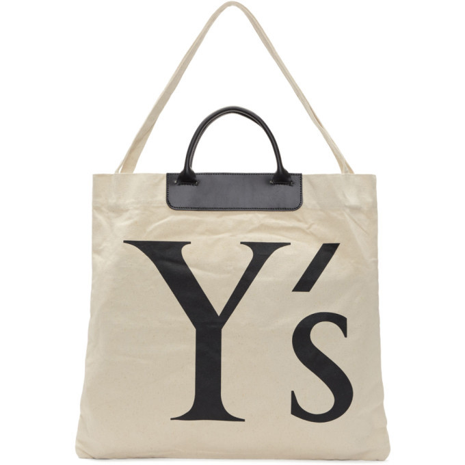 Ys Ivory Canvas and Leather Logo Tote Ys