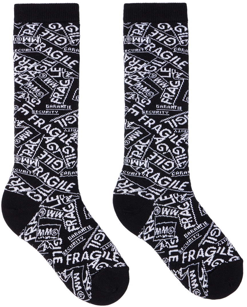 MM6 Maison Margiela Kids Black Fragile Logo Socks MM6 Maison Margiela
