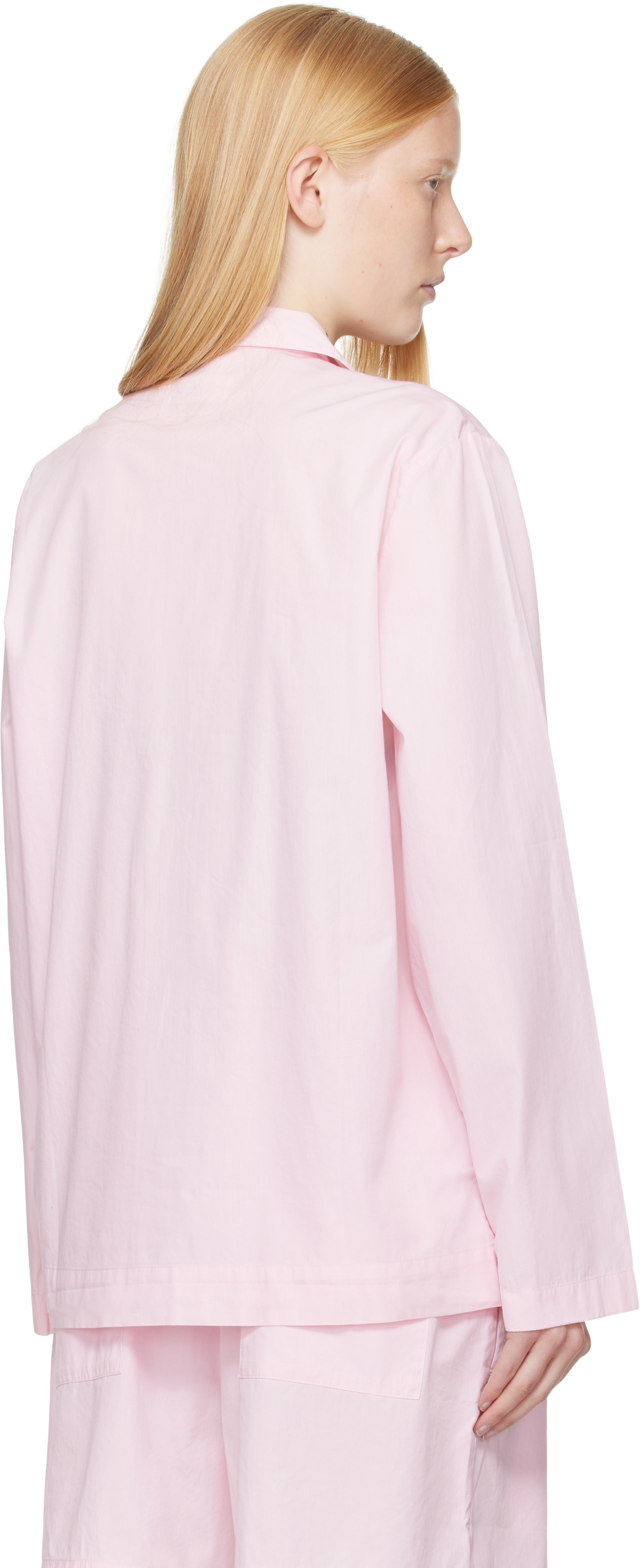 Tekla Pink Poplin Long-Sleeved Pyjama Shirt Tekla Fabrics