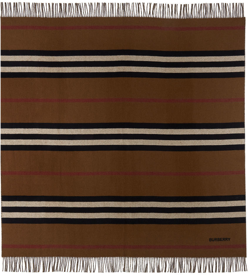 Burberry Brown Cashmere Icon Stripe Throw Burberry