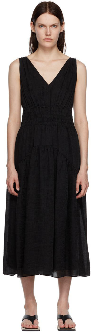 Vince Black Smocked Midi Dress Vince