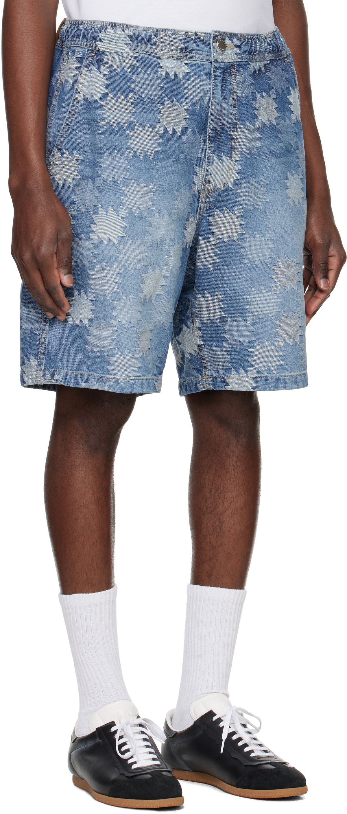 Solid Homme Blue Graphic Pattern Denim Shorts Solid Homme
