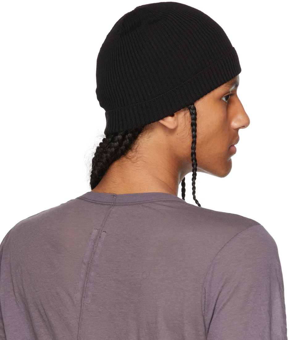 Rick Owens Black Ribbed Beanie Rick Owens
