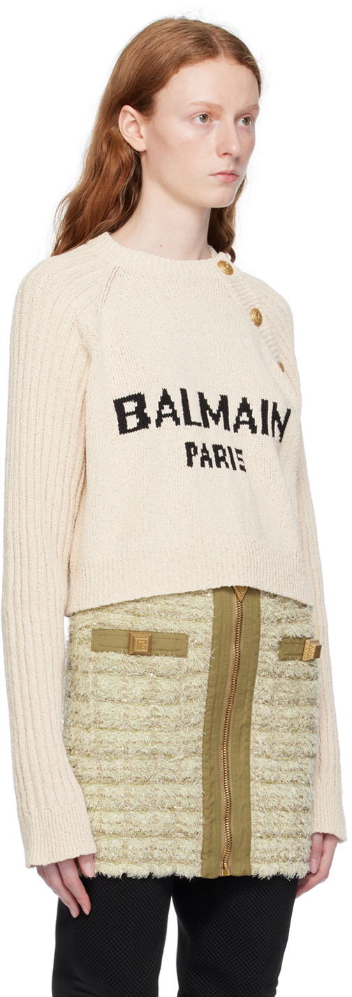 Balmain Beige Jacquard Sweater Balmain