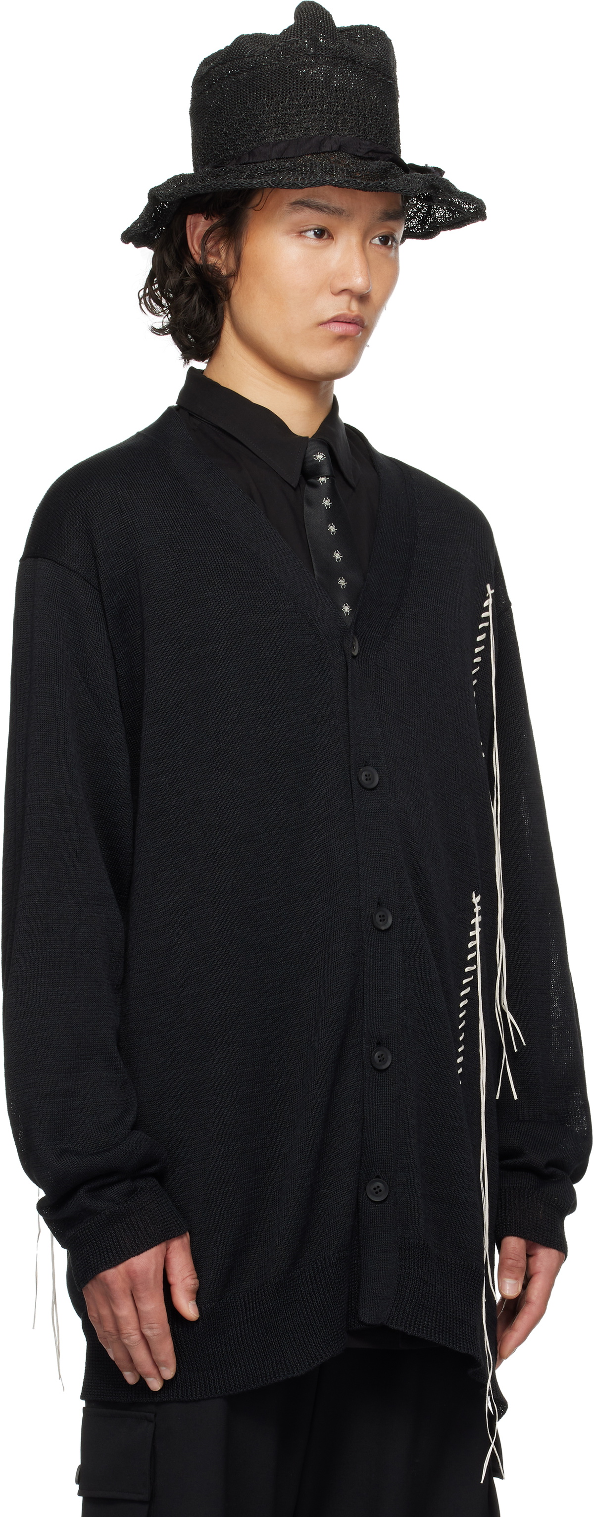YOHJI YAMAMOTO Black 10G Plated Crossed Pattern Cardigan Yohji Yamamoto