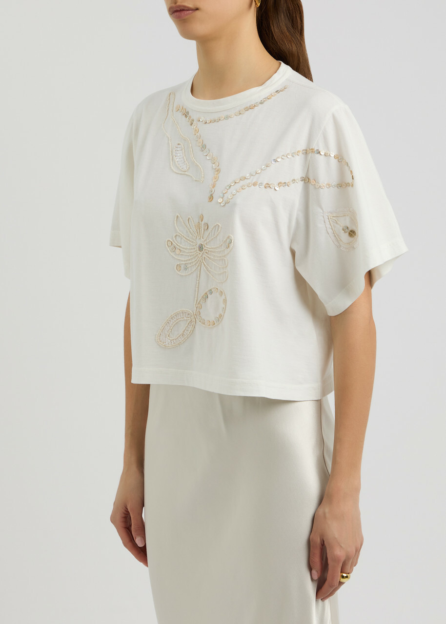 Forte_forte Embellished Cotton T-shirt White Forte Forte
