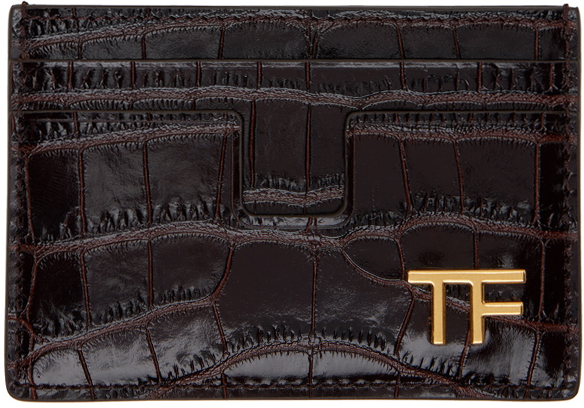 TOM FORD Brown Croc-Embossed Card Holder TOM FORD