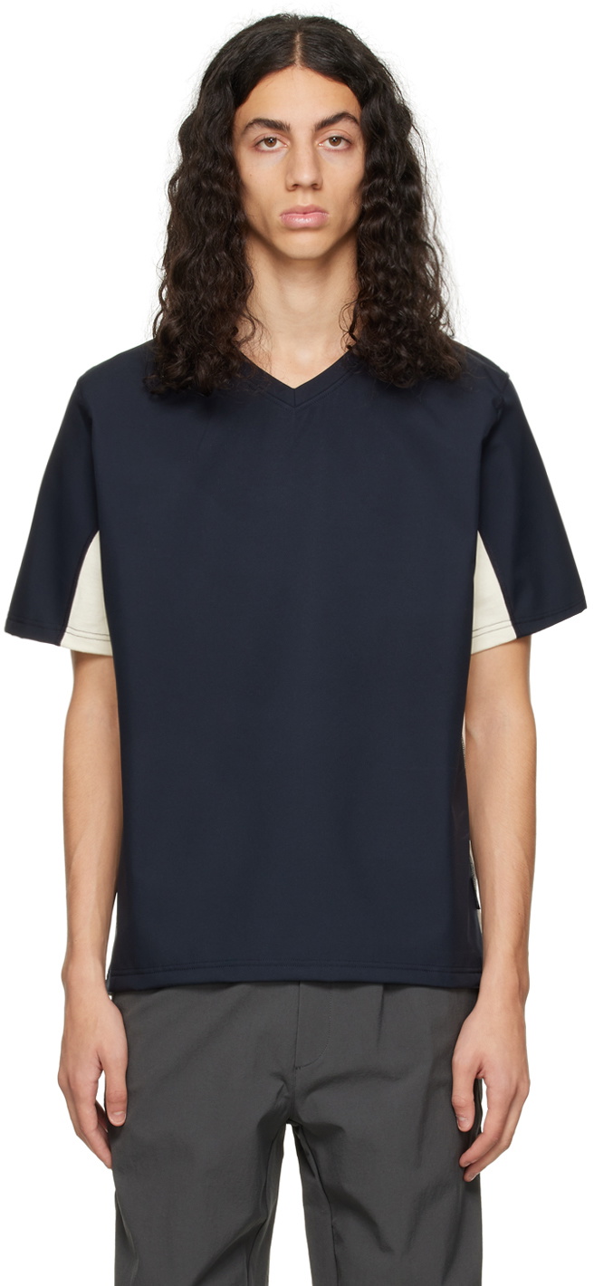 GR10K Navy & Off-White V-Neck T-Shirt GR10K