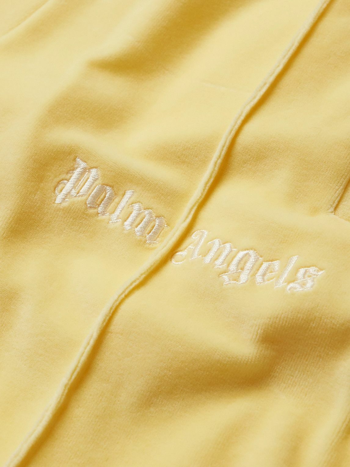 Palm Angels - Wide-Leg Logo-Embroidered Striped Cotton-Blend Chenille ...