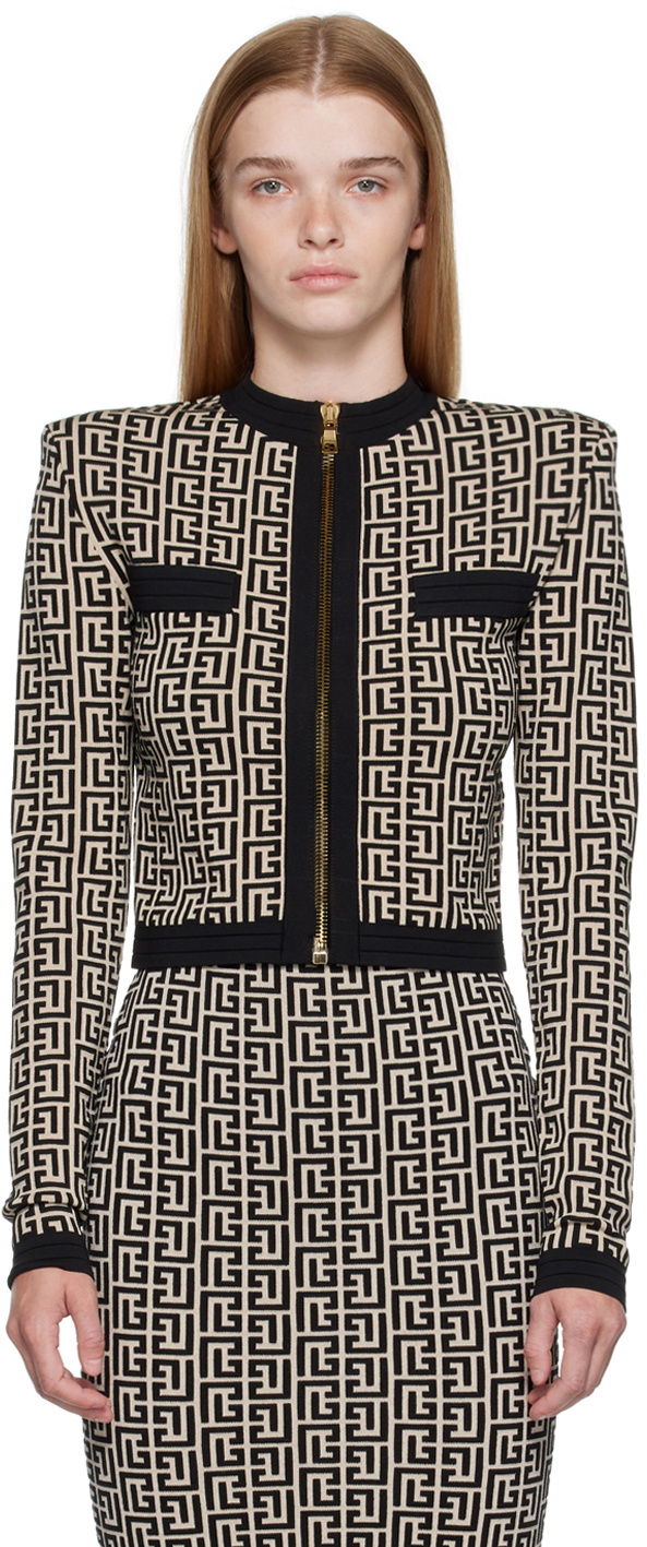 Balmain Beige & Black Monogram Cardigan Balmain