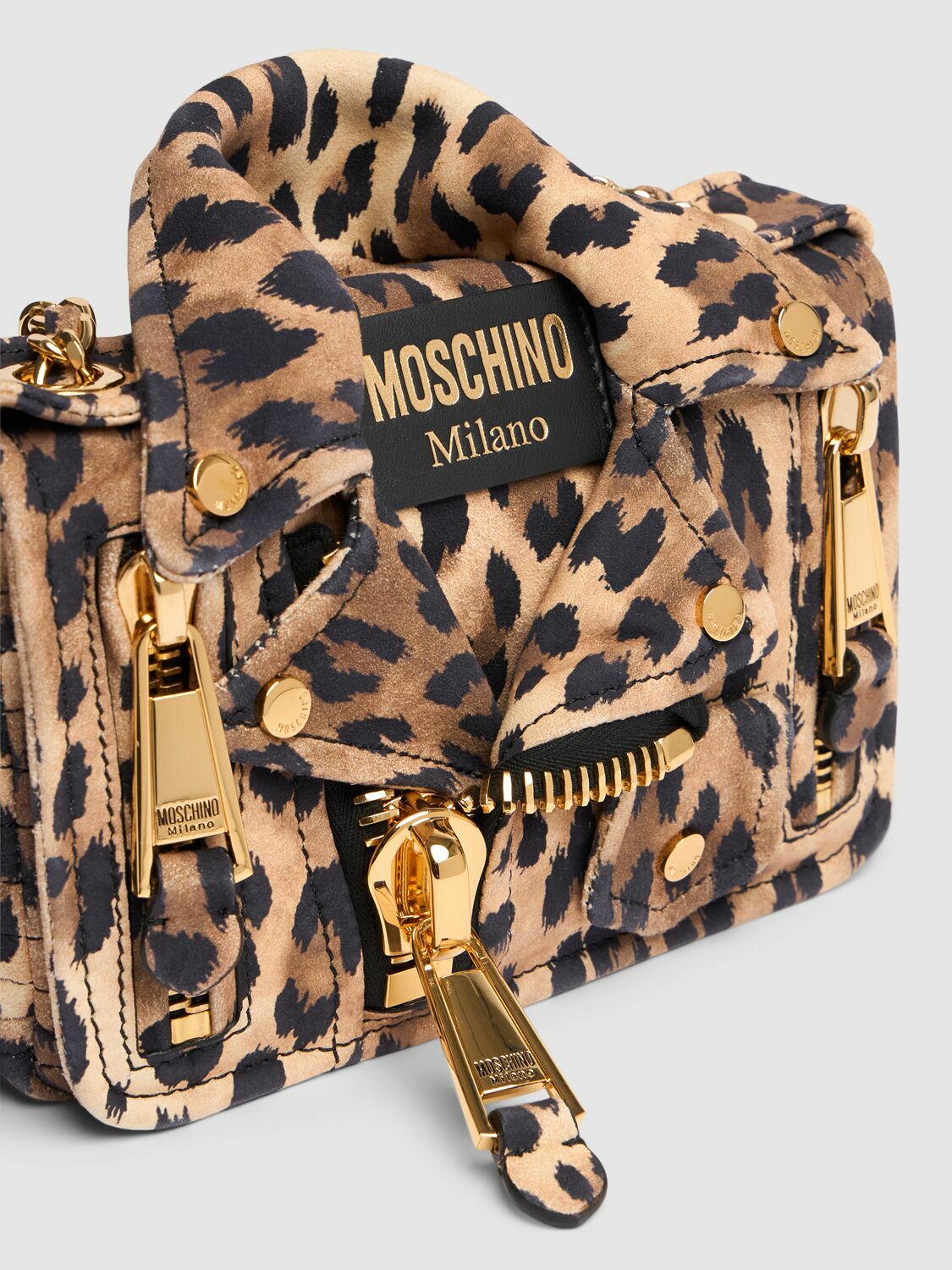 MOSCHINO Biker Printed Suede Shoulder Bag Moschino