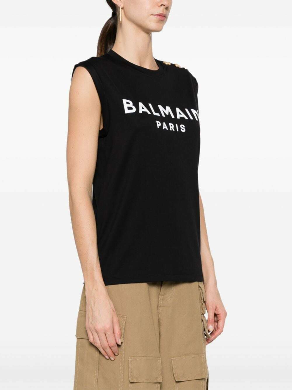 BALMAIN - Logo Organic Cotton Sleeveless Top Balmain