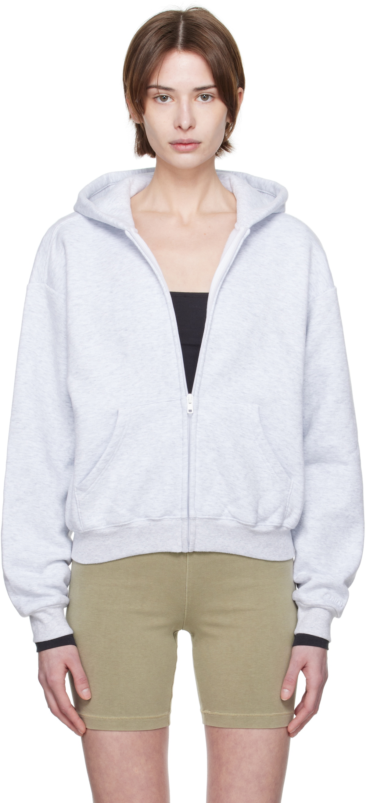 SKIMS Gray Cotton Fleece Classic Zip Up Hoodie SKIMS