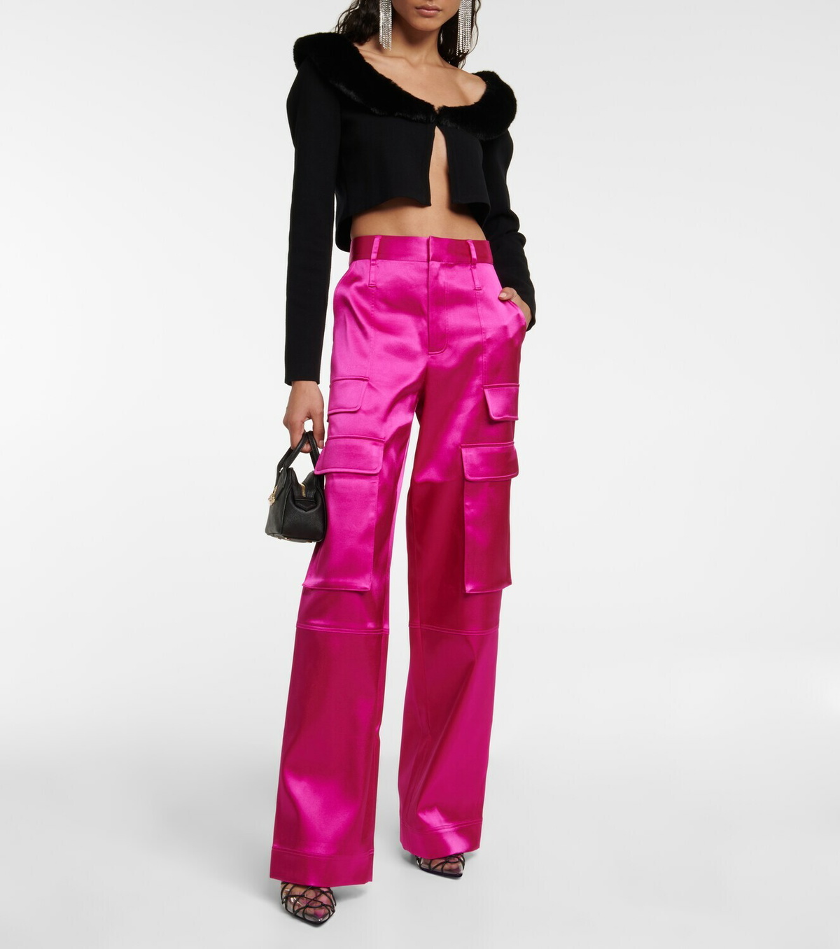 Frame High-rise wide-leg satin cargo pants Frame Denim