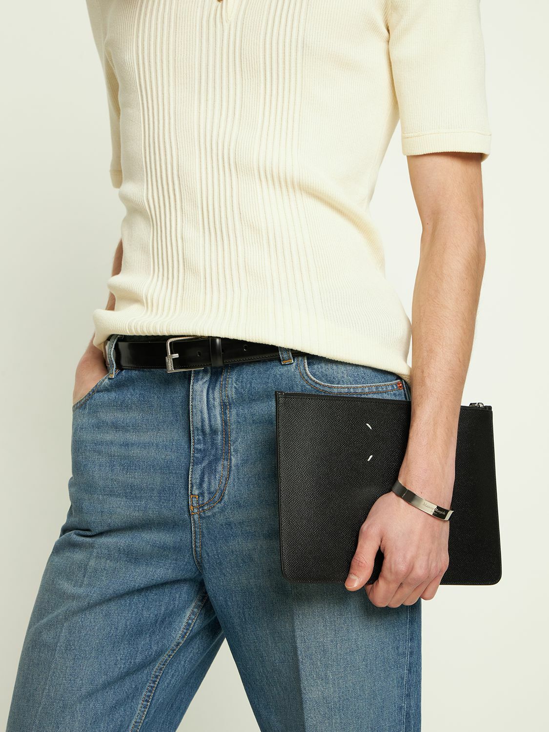 MAISON MARGIELA - Large Grainy Leather Pouch Maison Margiela