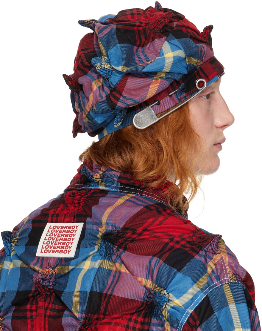 Charles Jeffrey Loverboy Red & Blue Spiky Tartan Tamashana Beret ...