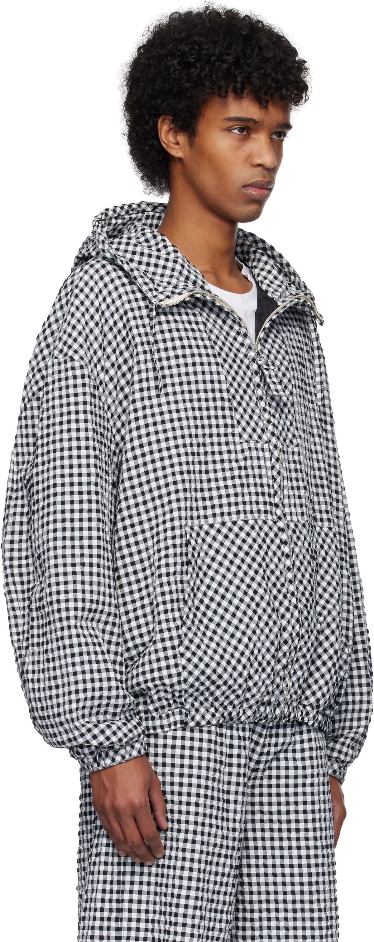 Marni Black & White Gingham Seersucker Hooded Jacket Marni
