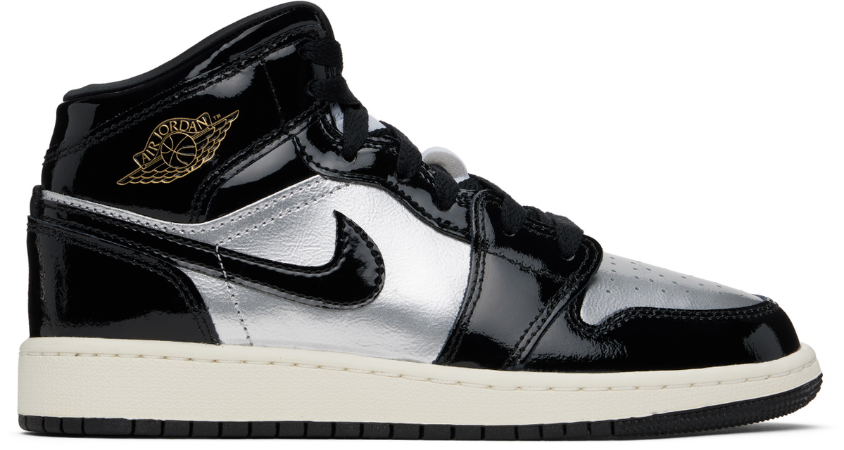 Nike Jordan Big Kids Black & Silver Air Jordan 1 Mid SE Sneakers Nike ...