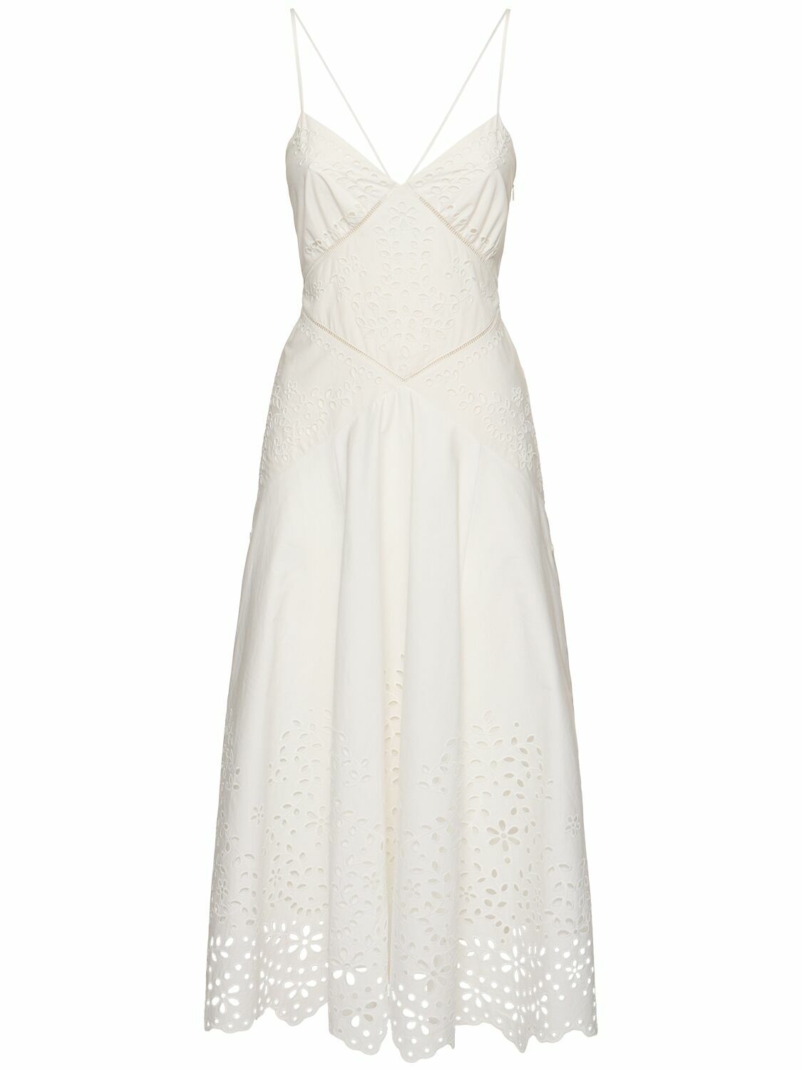 SELF-PORTRAIT Embroidered Cotton Midi Dress Self-Portrait