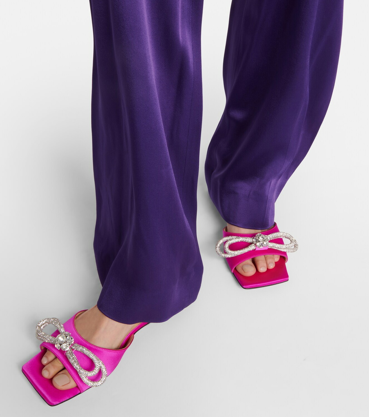 Mach & Mach Double Bow embellished satin mules MACH & MACH