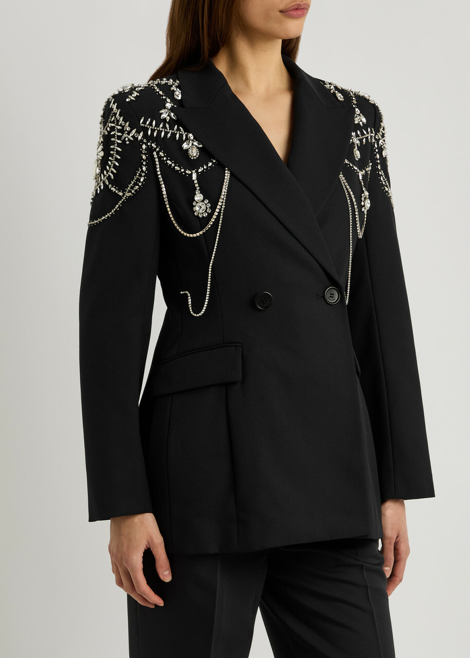 Jonathan Simkhai Getty Crystal-embellished Wool-blend Blazer Black And ...