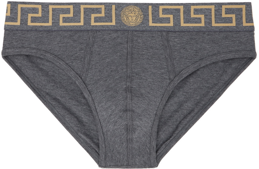 Versace Underwear Two-Pack Black & Gray Greca Border Briefs Versace ...