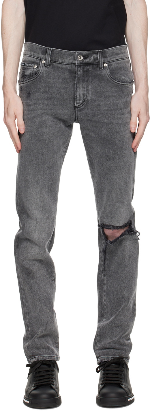 Dolce & Gabbana Gray Ripped Slim Jeans Dolce & Gabbana