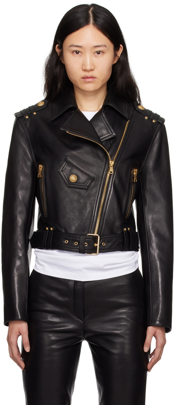 Balmain Black Zipped Leather Biker Jacket Balmain