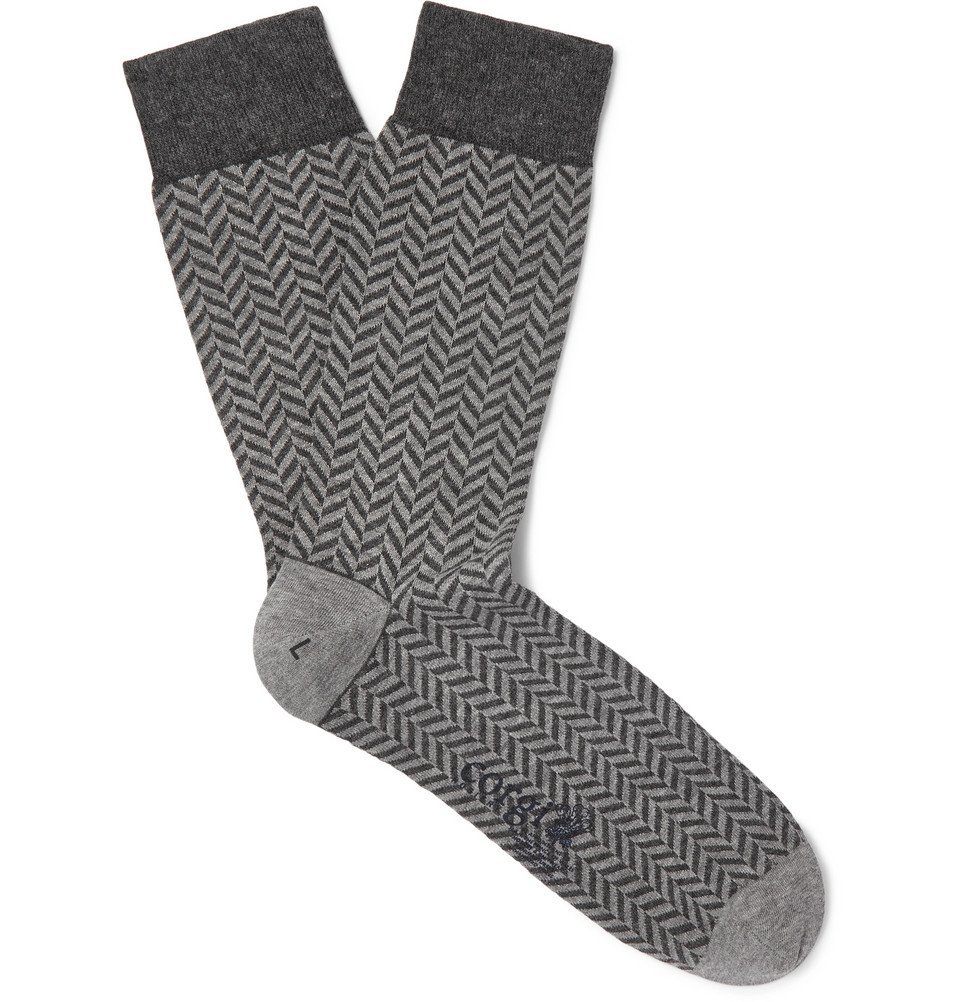 Kingsman - Herringbone Cotton-Blend Socks - Gray Kingsman