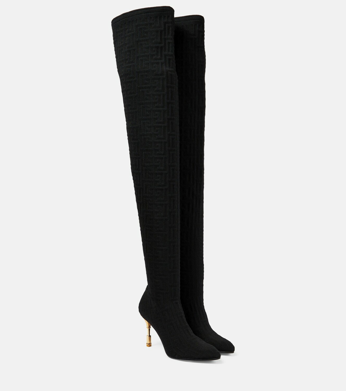Balmain - Moneta monogram mesh over-the-knee boots Balmain