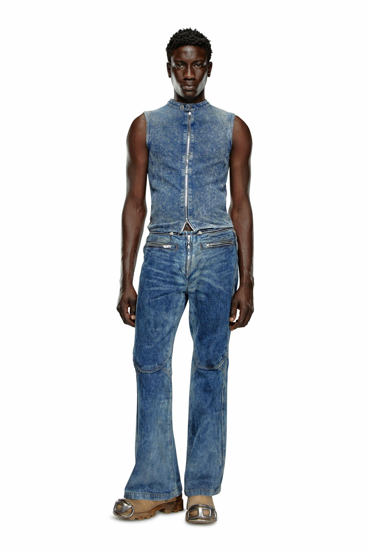 Diesel Sleeveless denim top with biker details - T-Shirts Mens in Blue ...