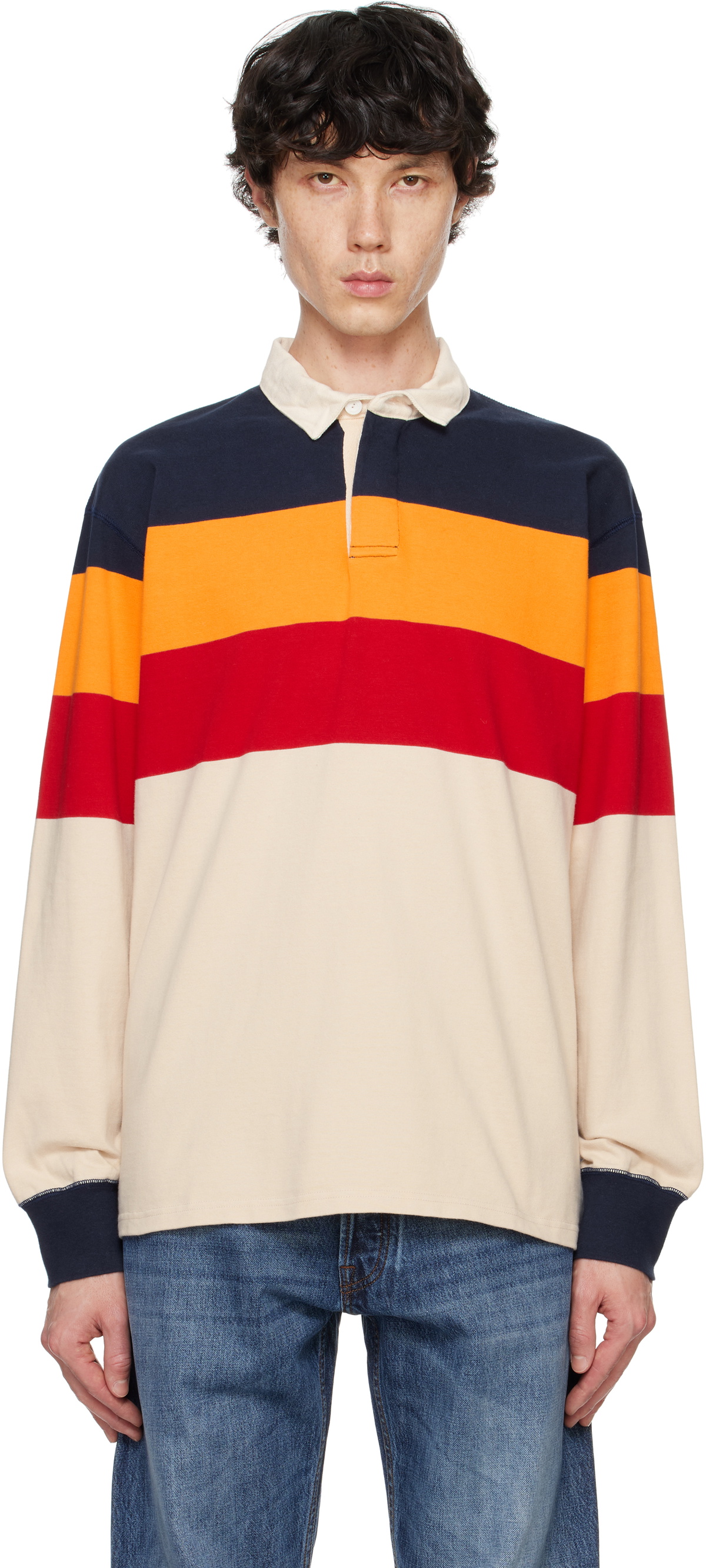 Drake's Multicolor Block Stripe Cotton Rugby Polo Drake's