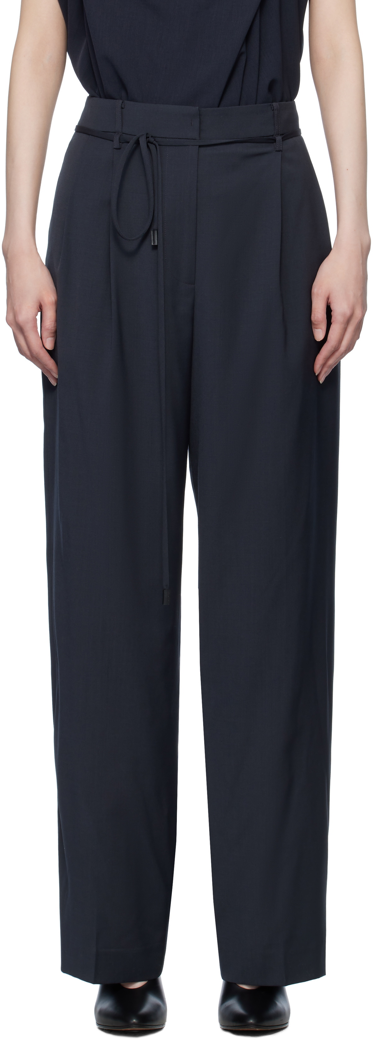 LE17SEPTEMBRE Navy Waist String Tuck Trousers LE17SEPTEMBRE