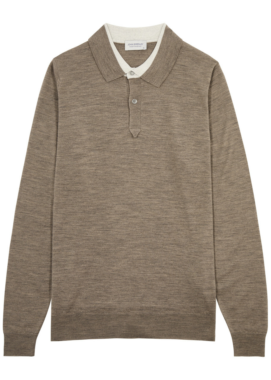 John Smedley Land Wool Polo Shirt Brown John Smedley