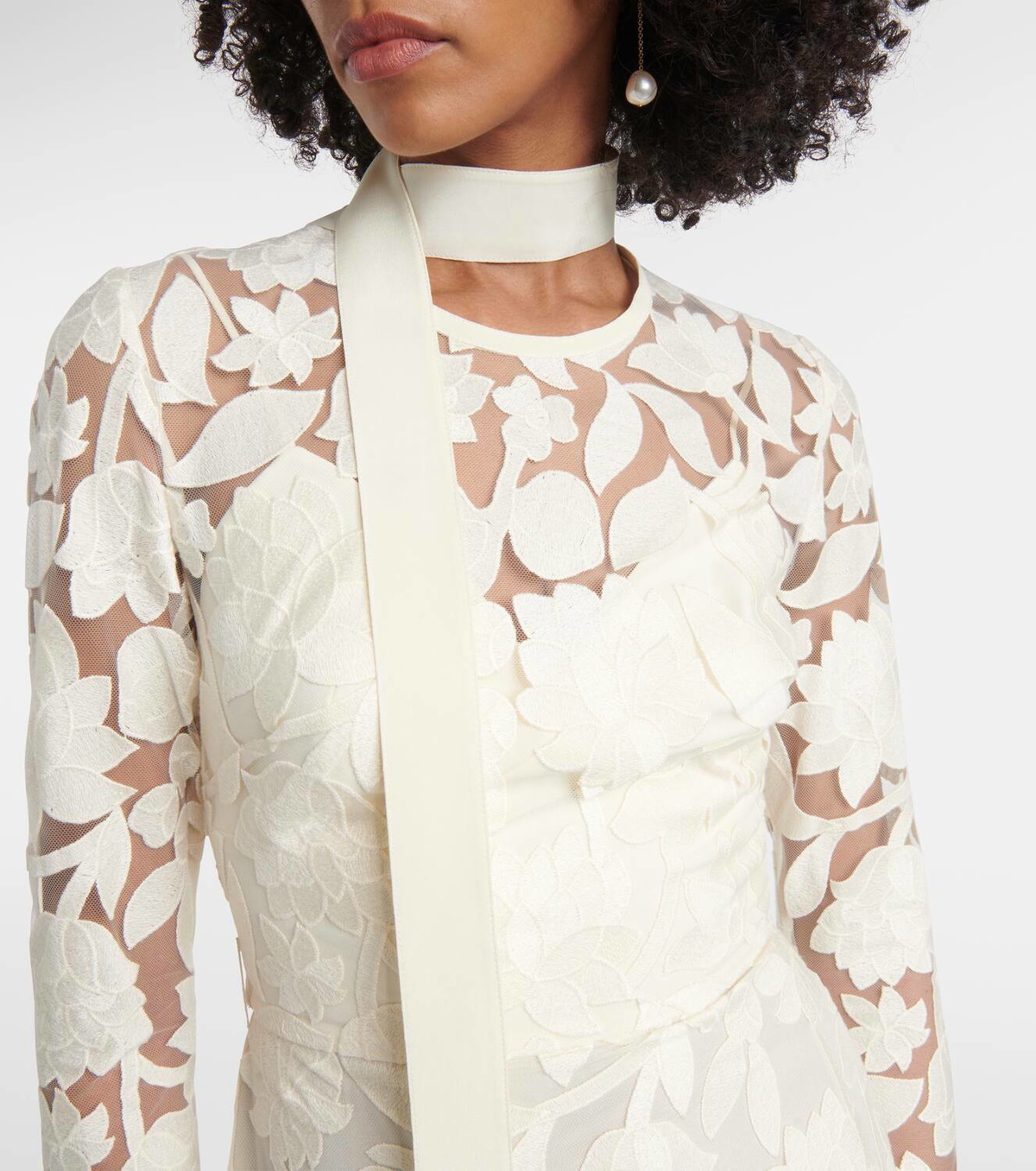 Elie Saab Floral embroidered tulle midi dress Elie Saab