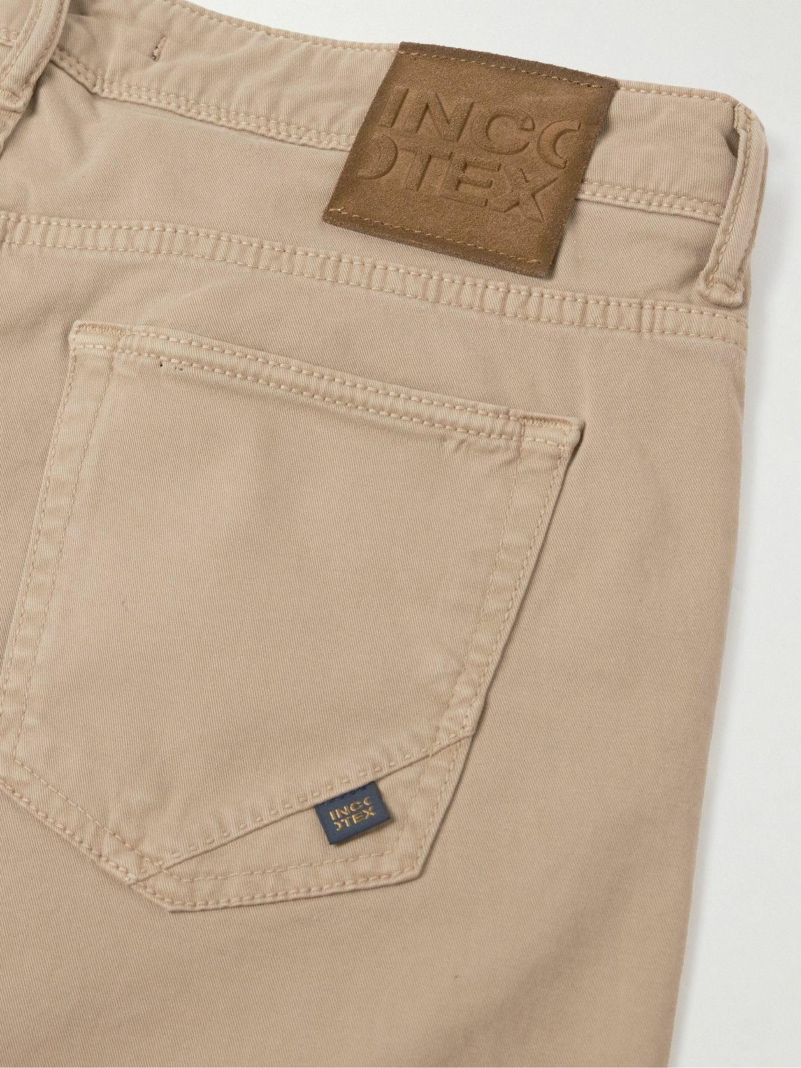 Incotex - Leather-Trimmed Straight-Leg Jeans - Neutrals Incotex