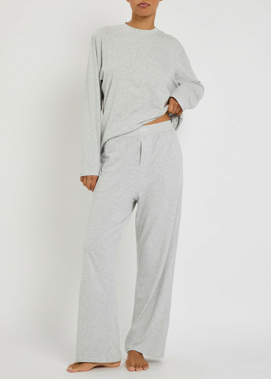 Skims Modal-blend Wide-leg Trousers Light Grey SKIMS