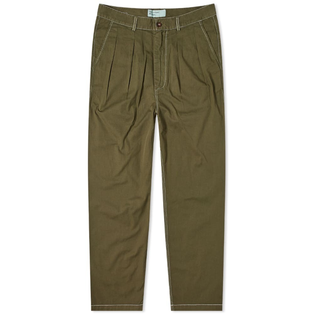 Universal Works Men's Fine Twill Double Pleat Pant in Olive Universal Works