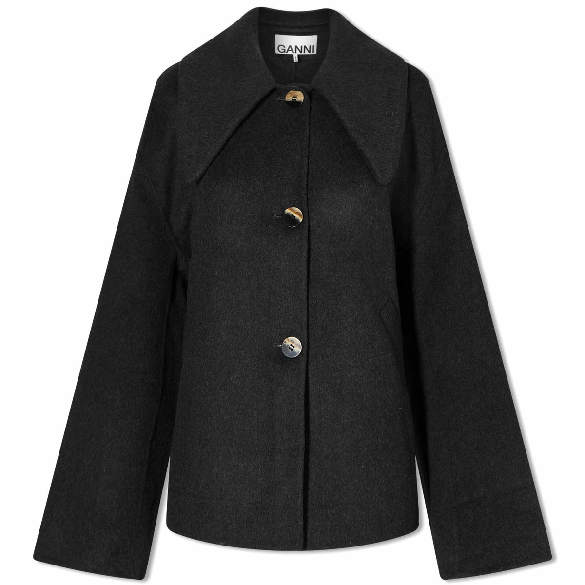 GANNI Women's Wool Wide Collared Jacket in Phantom GANNI
